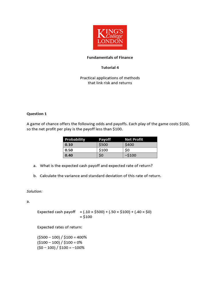 Finance Tutorial: Risk and Return Analysis | PDF | Beta (Finance ...