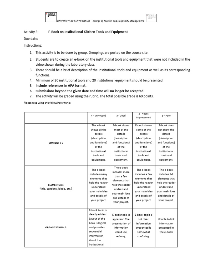 Guidelines and Rubric For Ebook On Tools and Equipment | PDF ...