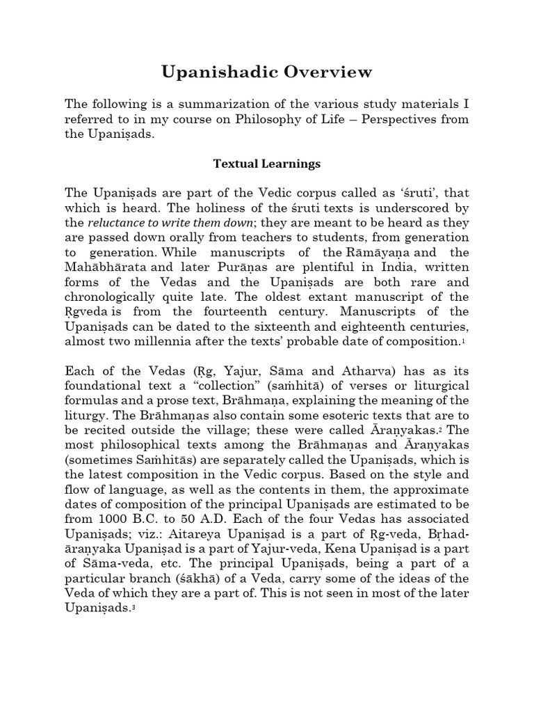 Upanishadic Overview Pdf Upanishads Vedas