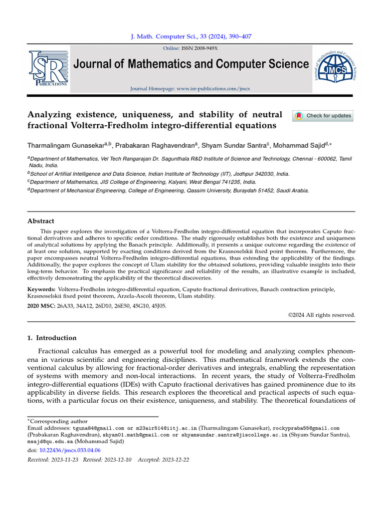 Neutral Fractional IDEs: Existence & Stability | PDF | Partial ...
