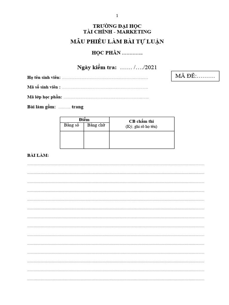 Mau Phieu Lam Bai Tu Luan | PDF