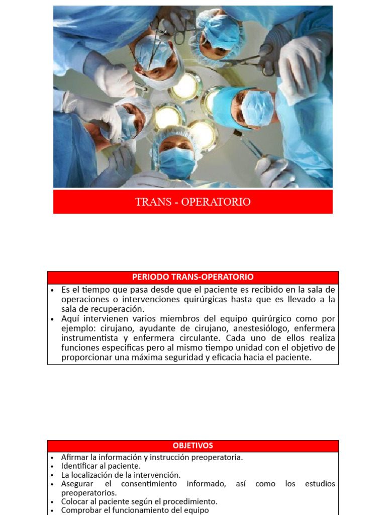 Proceso del Cuidado Transoperatorio | PDF | Cirugía | Cirujano