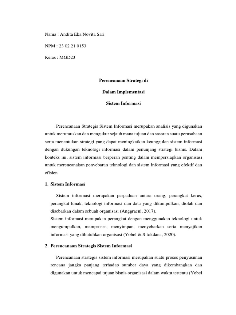 Management - System - Informasi - ANDITA - EKA - NOVITA - SARI - MGD23 - 0153 BARU | PDF