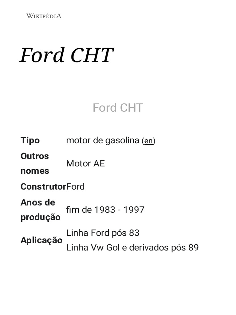Ford CHT - Wikipédia, A Enciclopédia Livre | PDF | Carro | Ford Motor ...