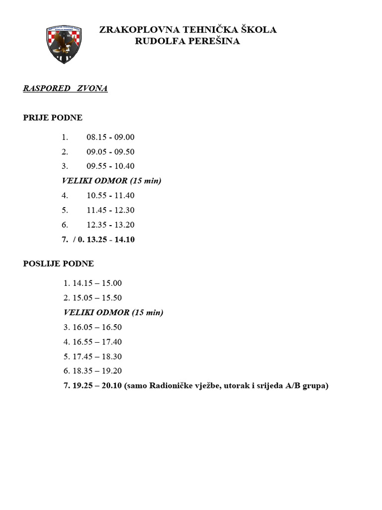 Raspored Zvona 08.15-45 Min | PDF