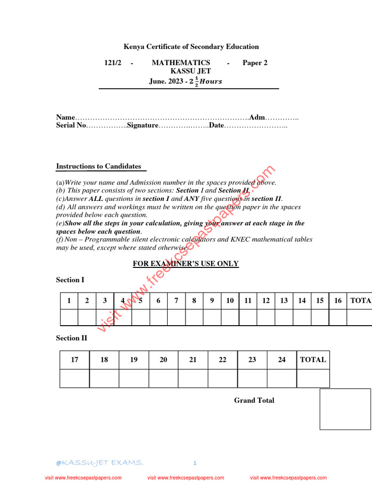 KASSU-2023-MATHS-P1-QNS | PDF | Mathematics | Geometry