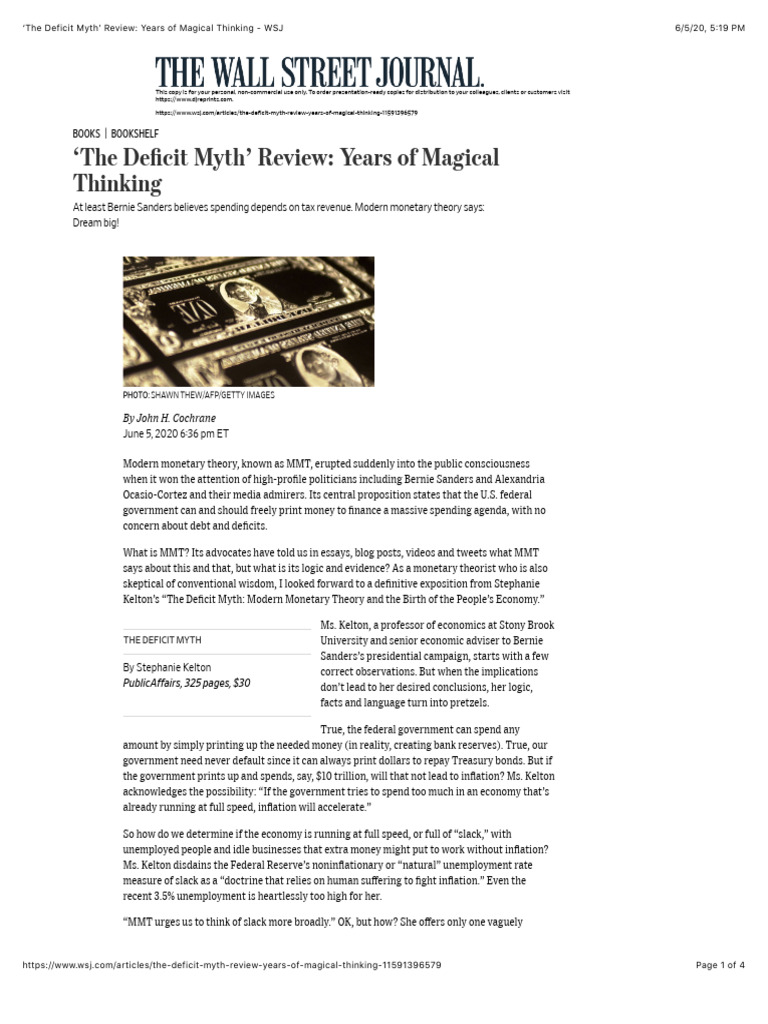 Review of 'The Deficit Myth': Exploring Modern Monetary Theory | PDF ...