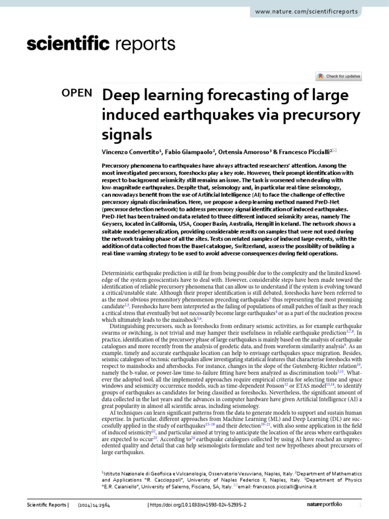 Convertito Et Al - Deep Learning - Predicting Induced Events | PDF | Earthquakes | Geothermal Energy