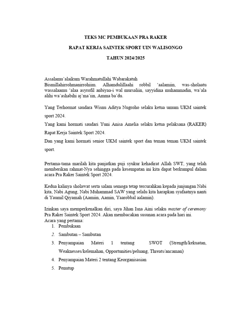 Teks MC Pra Raker 2024 | PDF