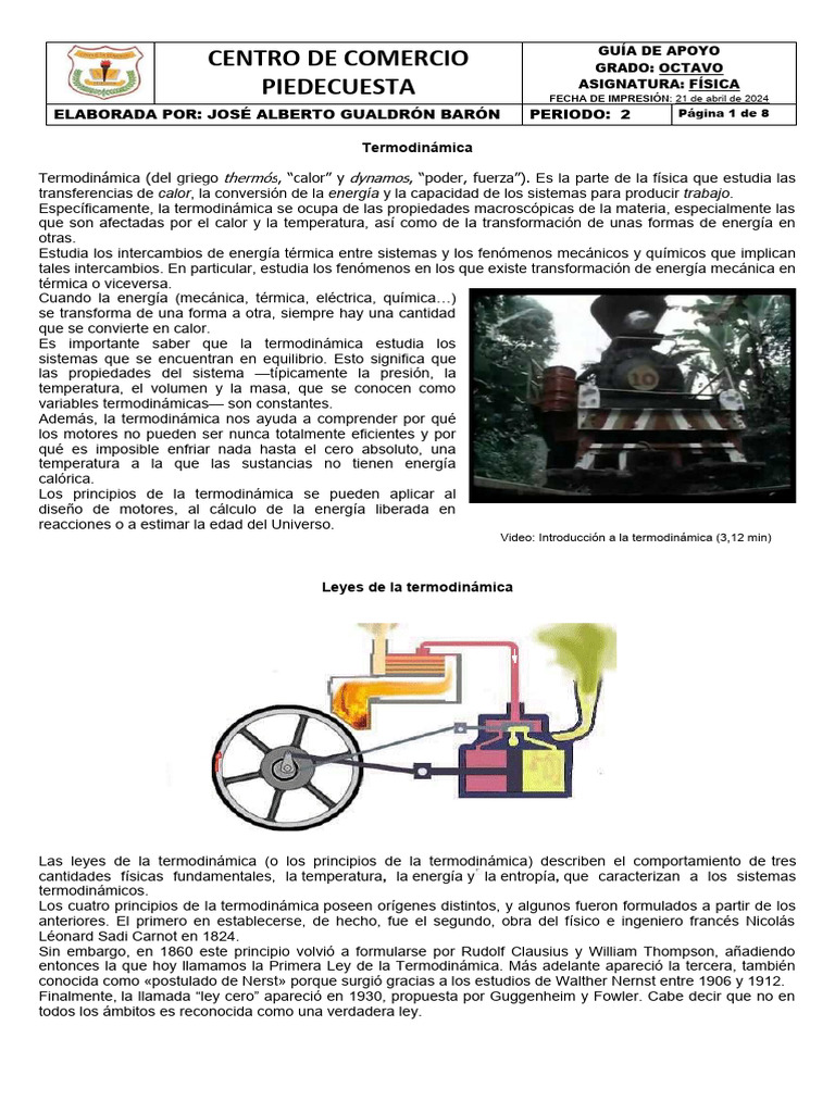 Guía de Termodinámica para Octavo Grado | PDF | Termodinámica | Calor