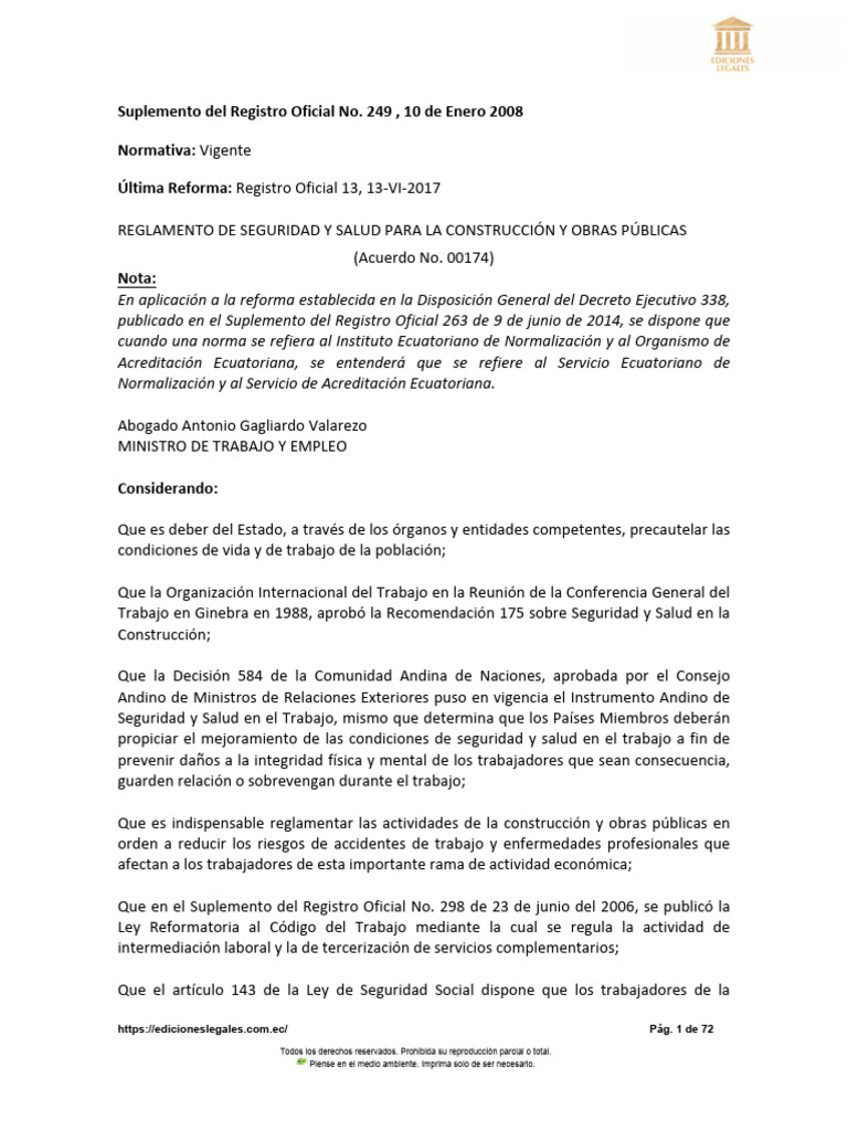 Reglamento de Seguridad y Salud para La Construcci 202404061035408700 | PDF | Derecho laboral ...