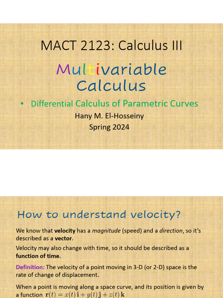 Lecture 2 - Differential Calculus Parametric | PDF | Derivative | Integral