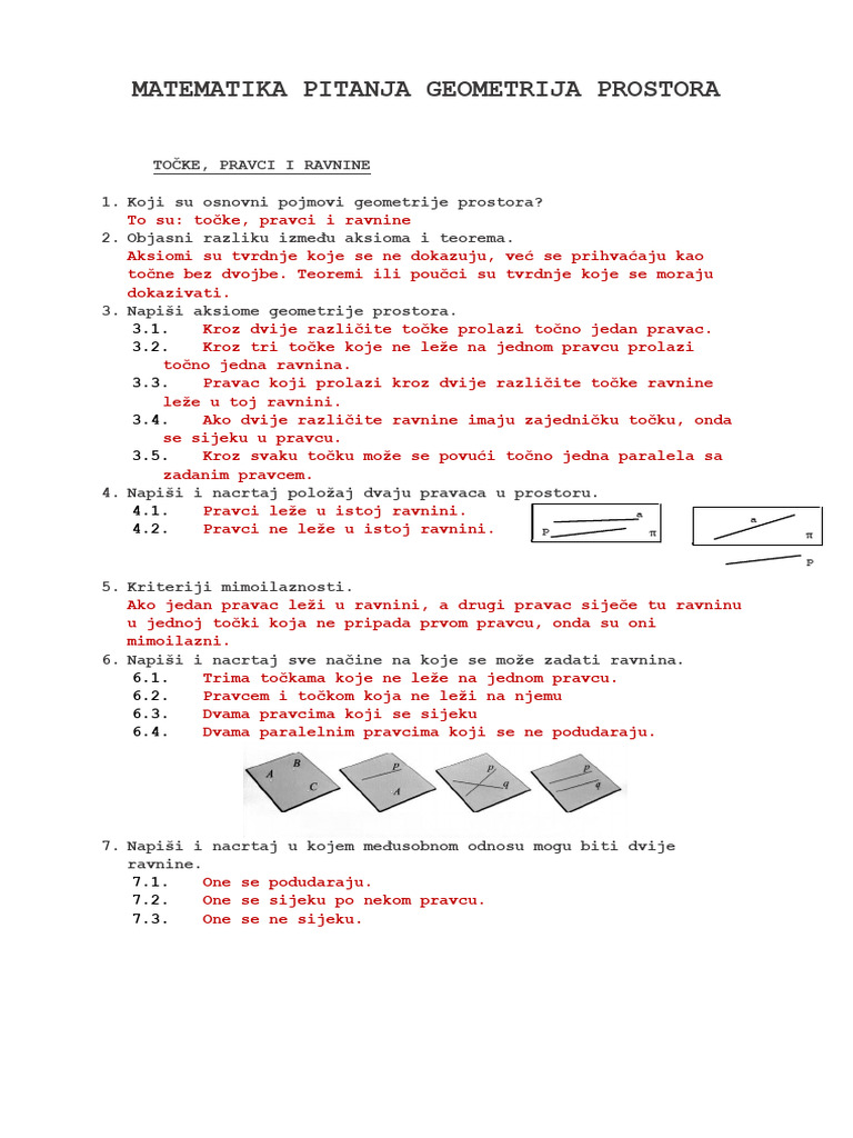 Matematika Pitanja Geometrija Prostora | PDF