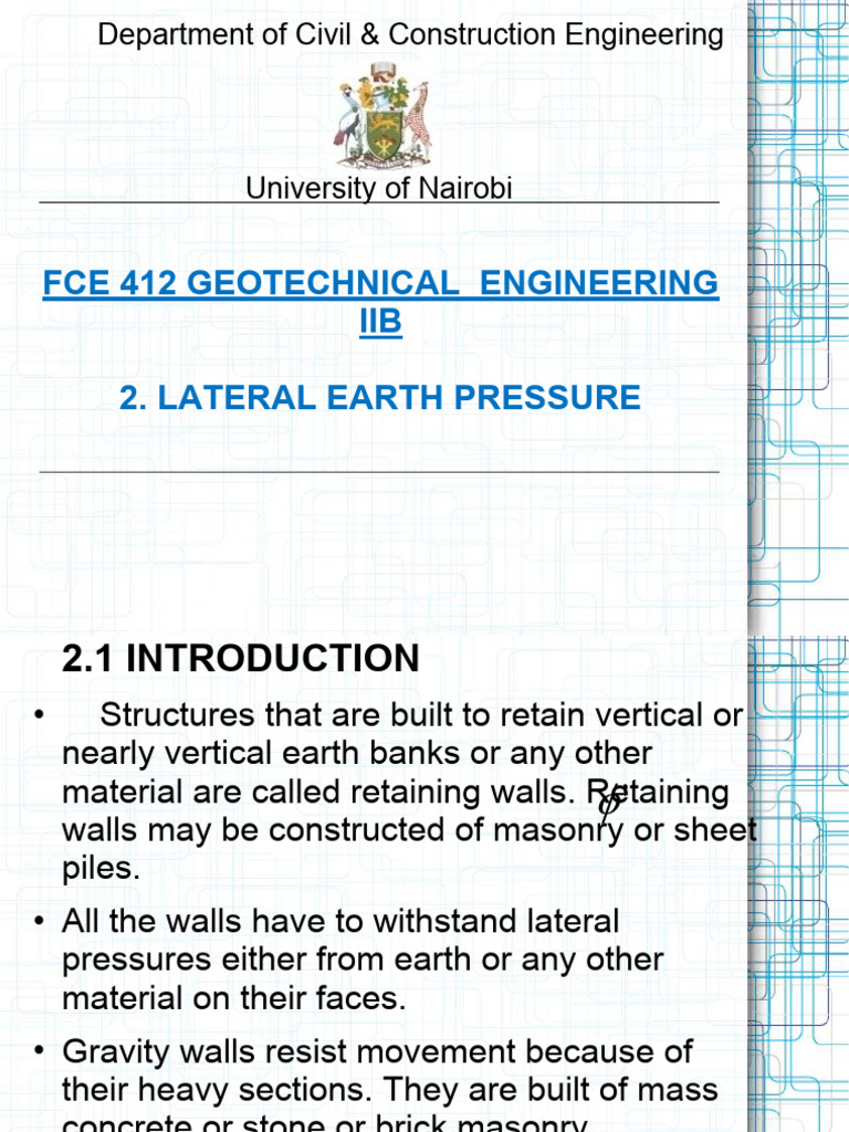 Lateral Earth Pressure in Geotechnical Engineering | PDF