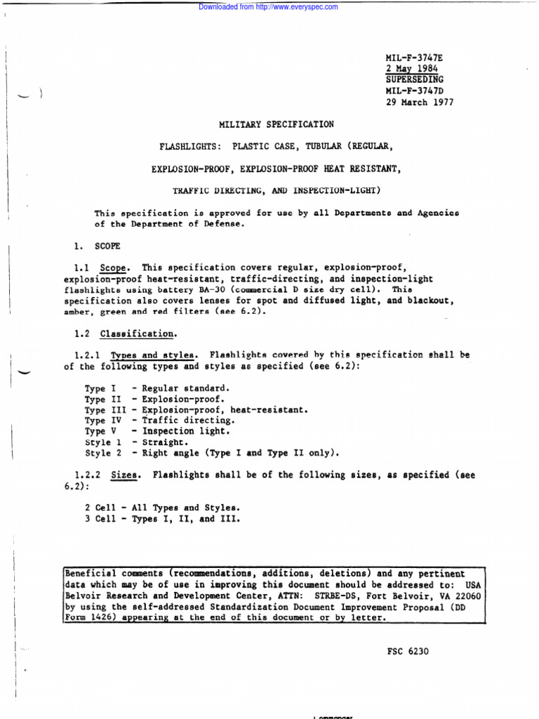 Especificação Técnica Lanterna Norma Militar MIL-F-3747E | PDF