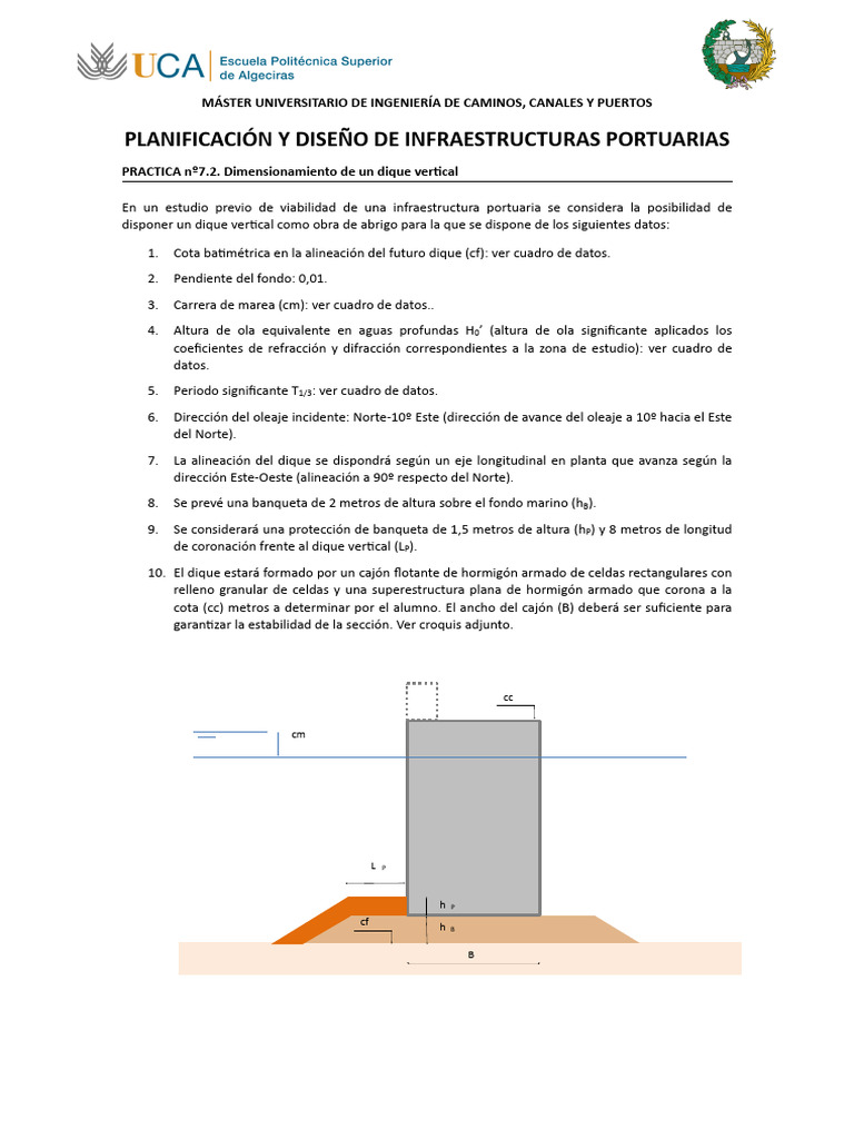 Práctica nº7.2. Dimensionamiento de un dique vertical. Enunciado 2024 ...