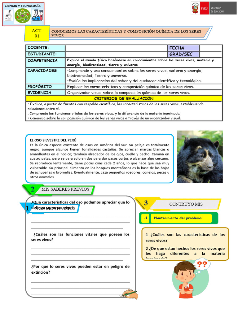 A-1º Act 1 Cyt Unid 1 - Sem 1 | PDF | Organismos | Sustancias químicas