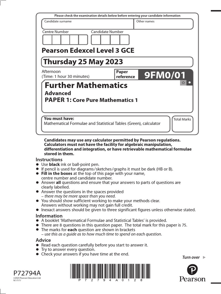 2306 9FM0 01 A Level Core Pure Mathematics 1 June 2023 PDF | PDF | Area ... 2306 9FM0 01 A Level Core Pure Mathematics 1 June 2023 PDF | PDF | Area ...