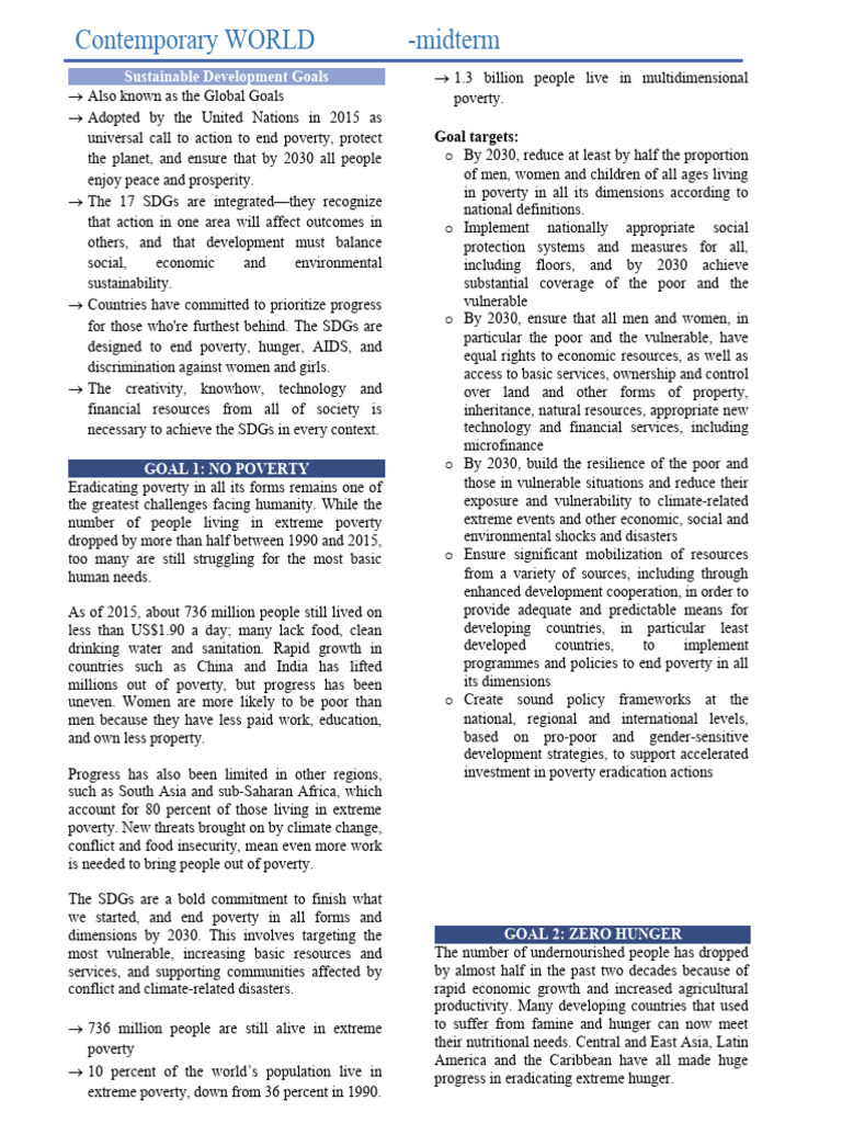CWorld 3 - Midterm (SDG Goals) | PDF | Malnutrition | Poverty