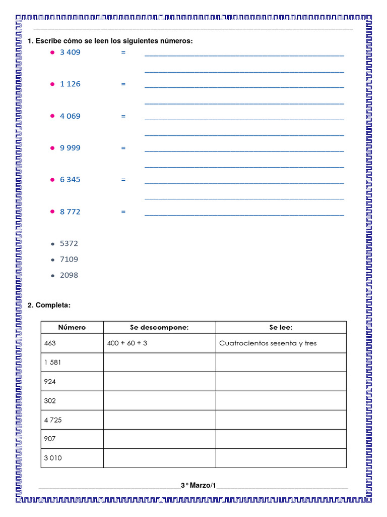 Lectura y Descomposición de Números | PDF | Finanzas y dinero | Métodos ...