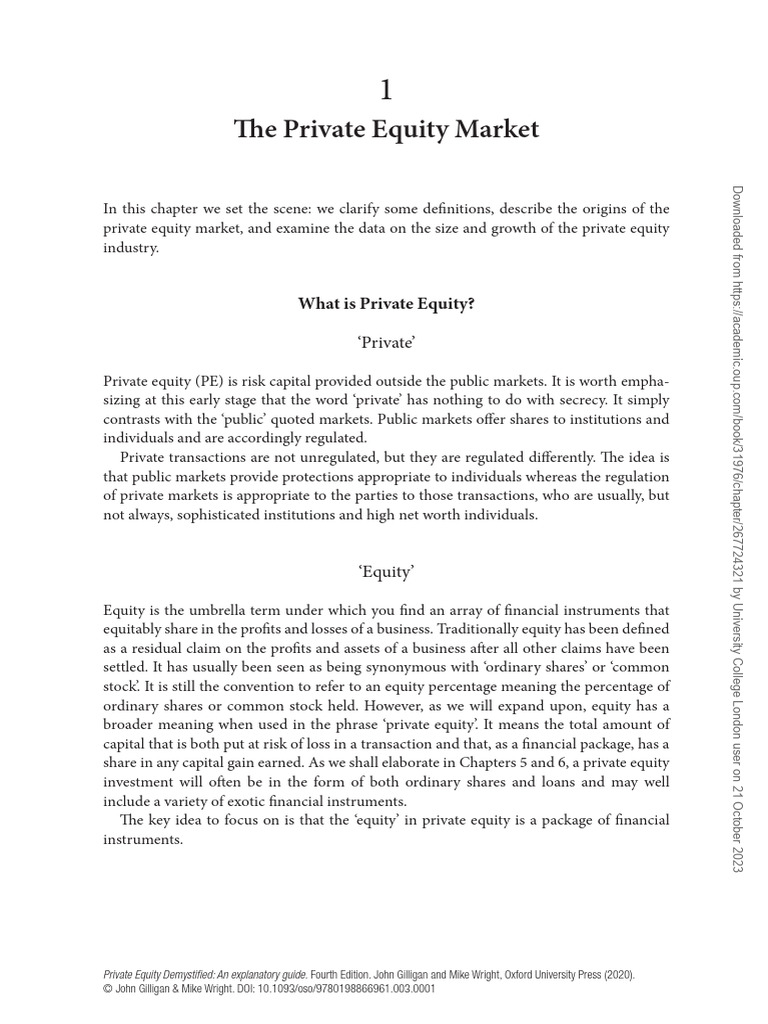 Chapter 1-The Private Equity Market | PDF | Private Equity | Investment Fund
