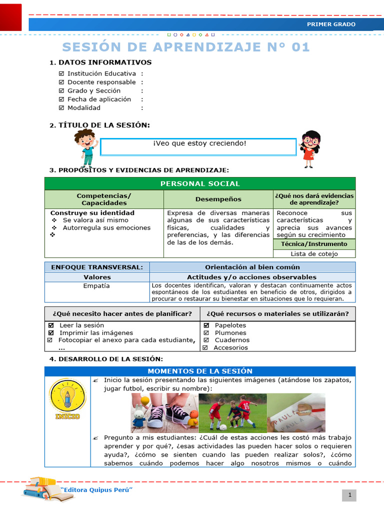 2.- Parte 1 - Sesiones de aprendizaje - Experiencia de aprendizaje II - Editora Quipus Perú ...