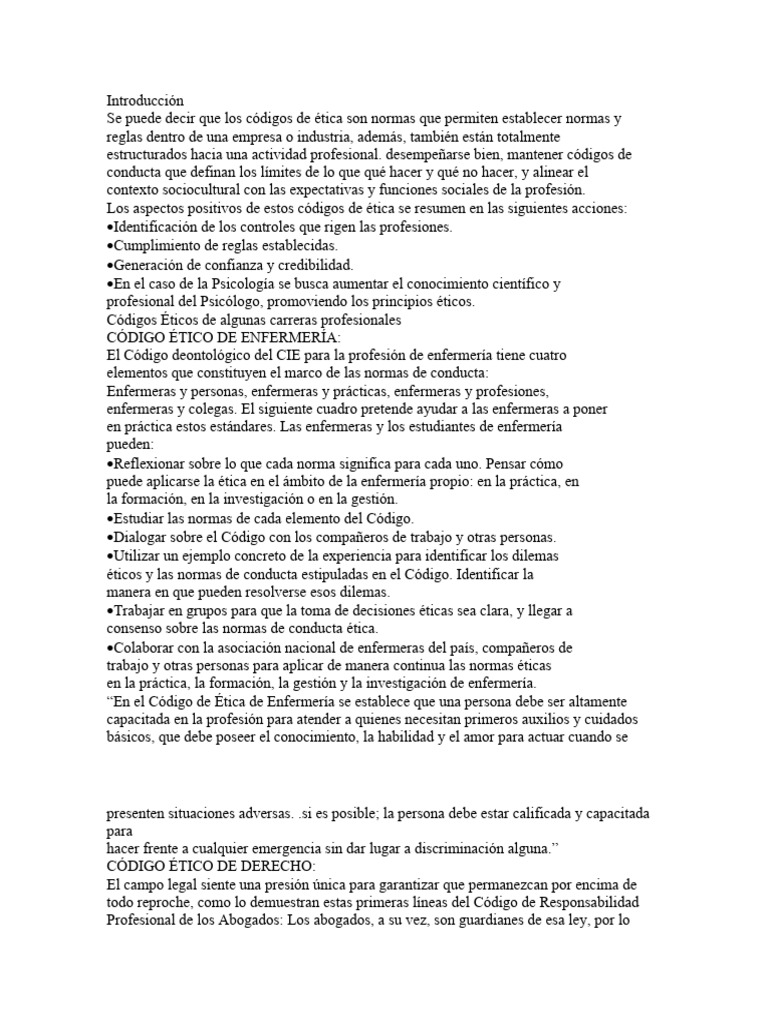 Códigos Éticos Profesionales | PDF | Abogado | Enfermería