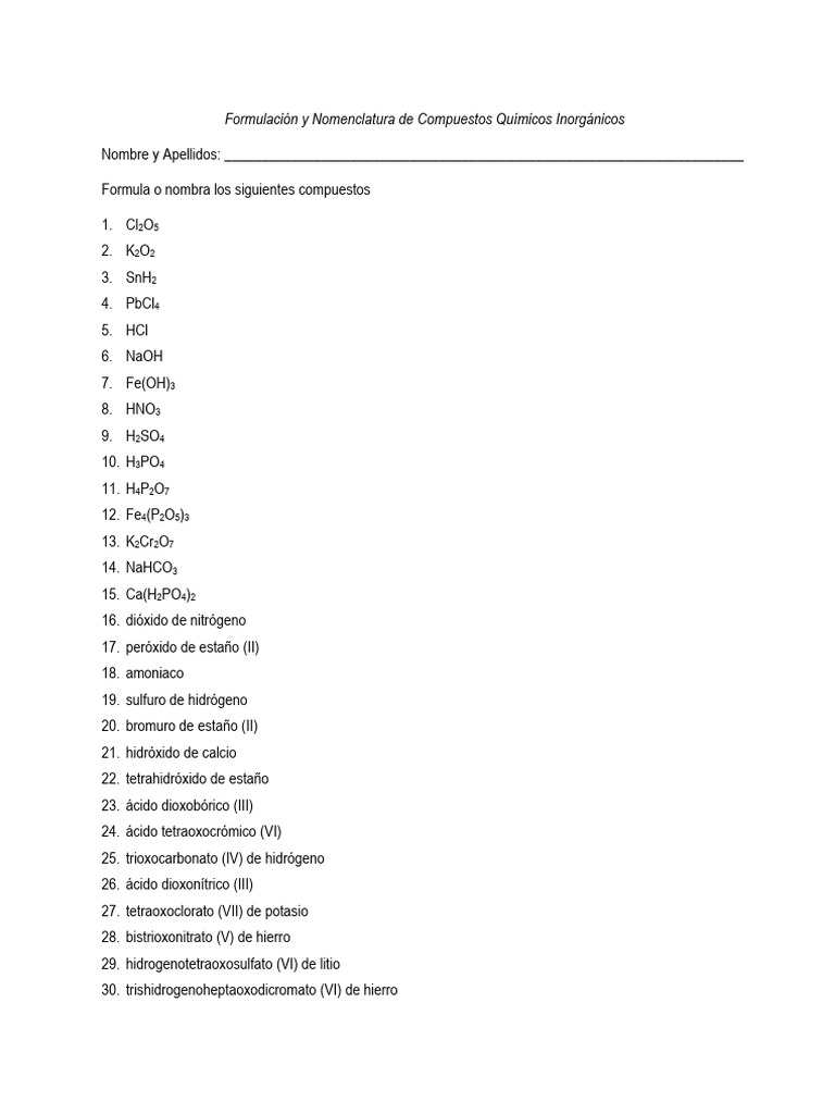 Examen Formulacion Inorganica Con Solucion 2 | PDF | Hidróxido de sodio ...