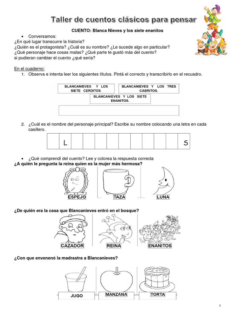 Actividades de Cuentos Tradicionales | PDF | Blanco como la nieve ...