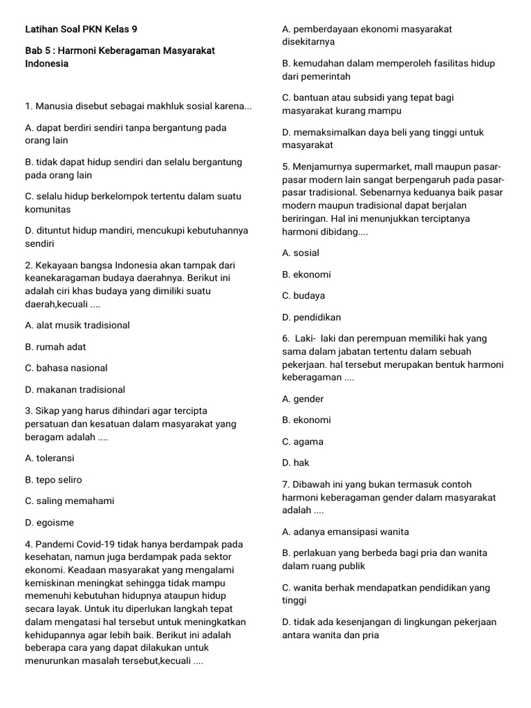 Kelas 9 Latihan Soal Bab 5 PKN HARMONI | PDF | Ilmu Sosial