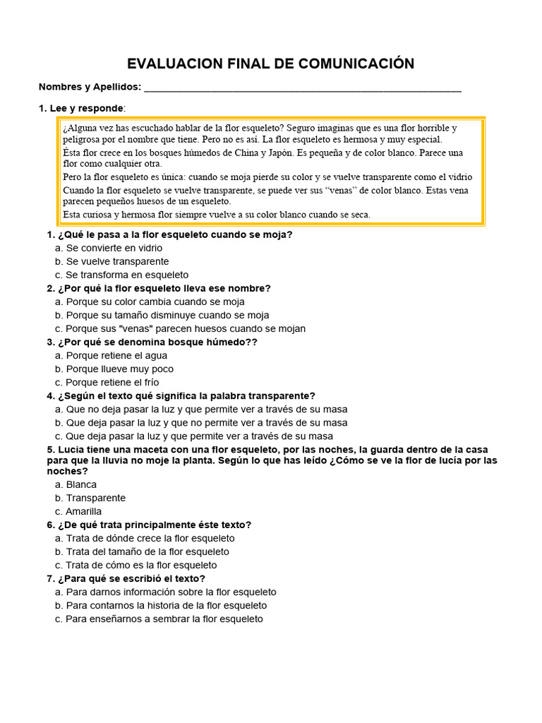 3° Grado - Eval. Comunicación | PDF