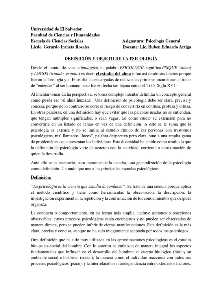 Definición y Objeto de estudio Psicología General | PDF | Sicología | Psique (psicología)
