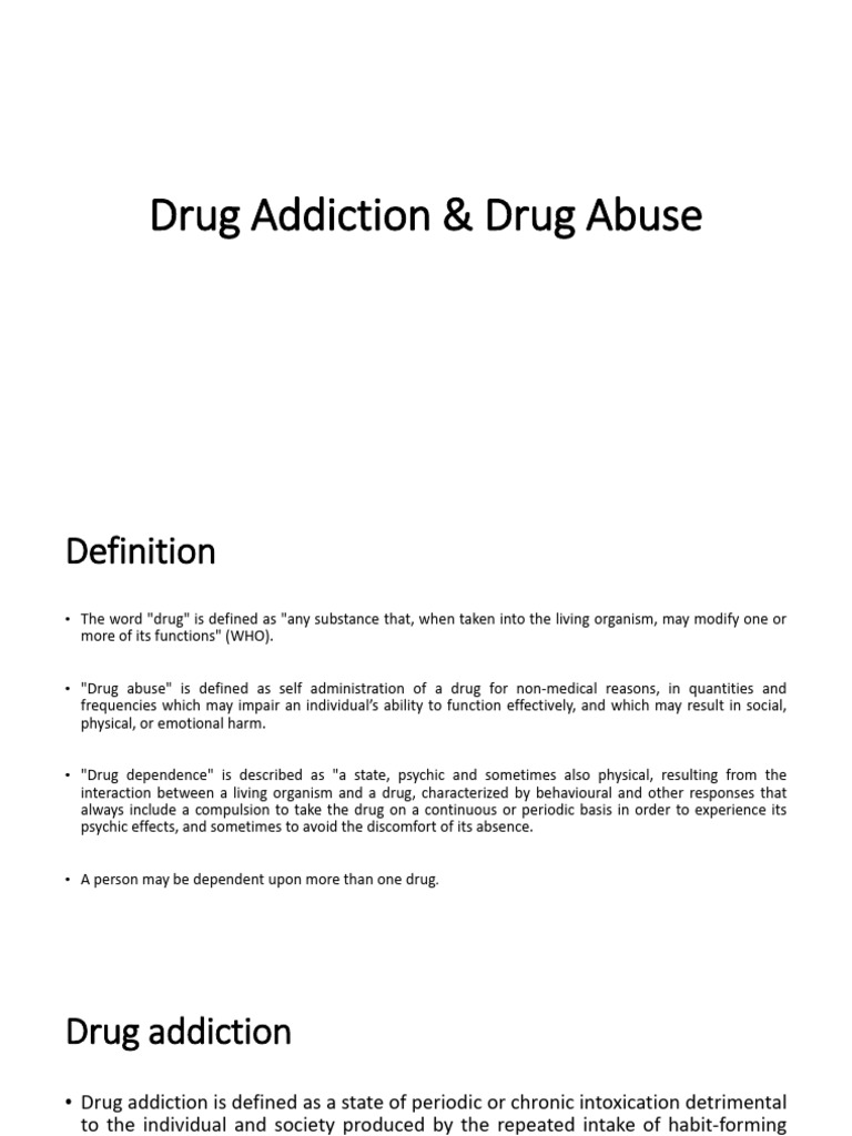 Drug Addiction and Drug Abuse | PDF | Drug Rehabilitation | Substance Dependence