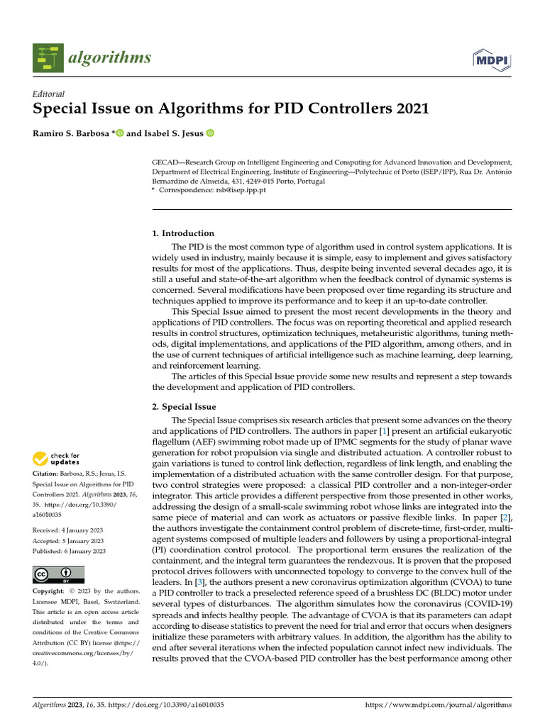 Algorithms 16 00035 v2 | PDF | Control Theory | Applied Mathematics