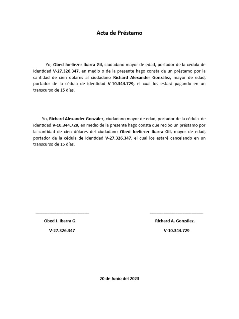 Acta de Préstamo | PDF