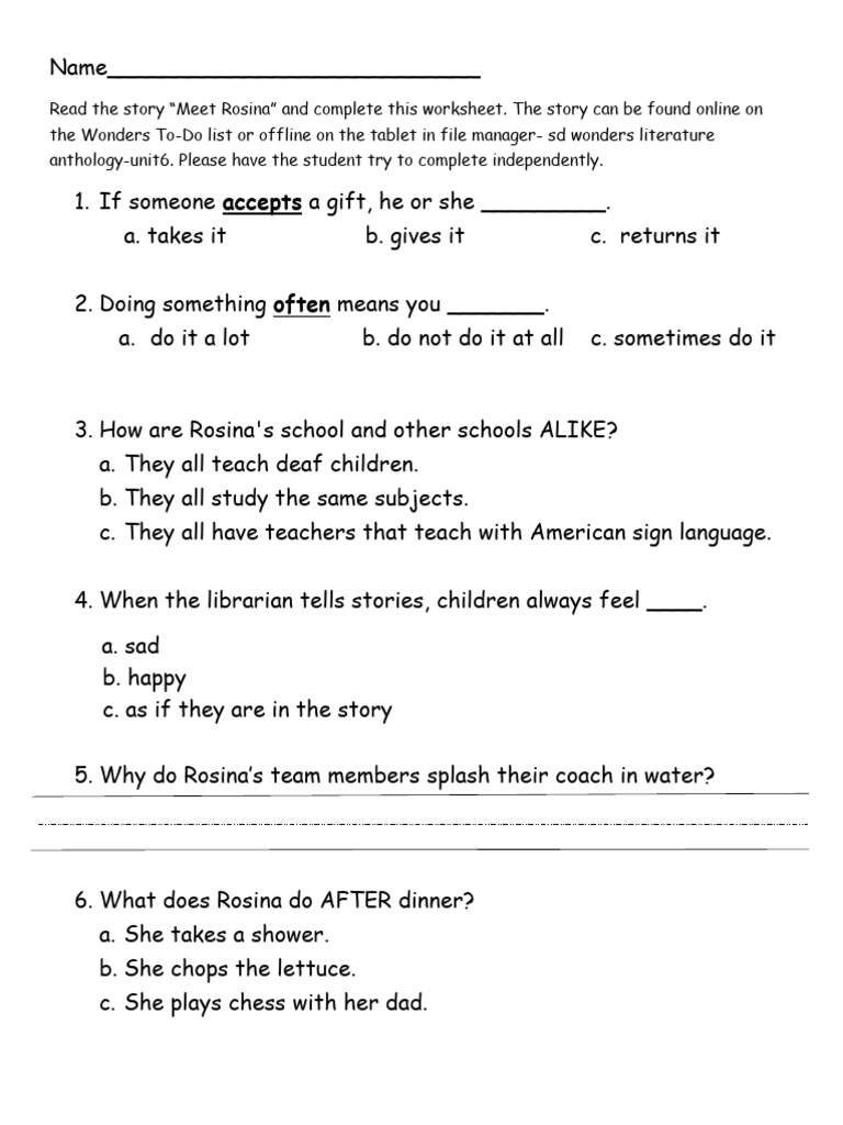 Meet Rosina: Worksheet Activities | PDF