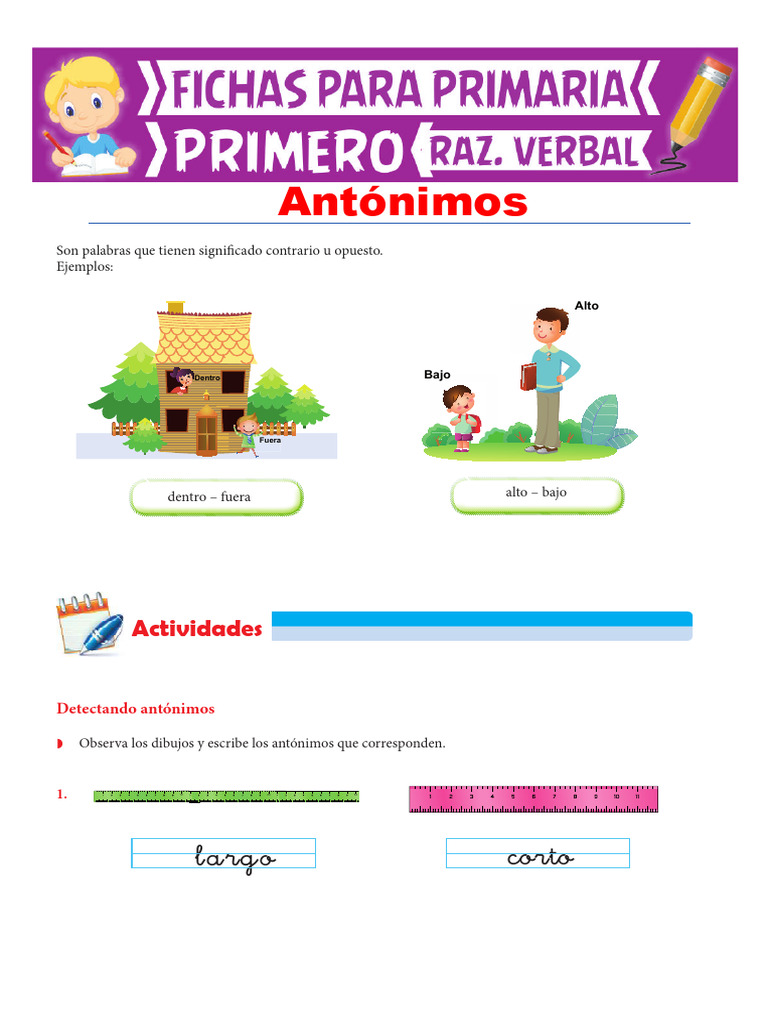 Actividades de Los Antónimos para Primero de Primaria | PDF