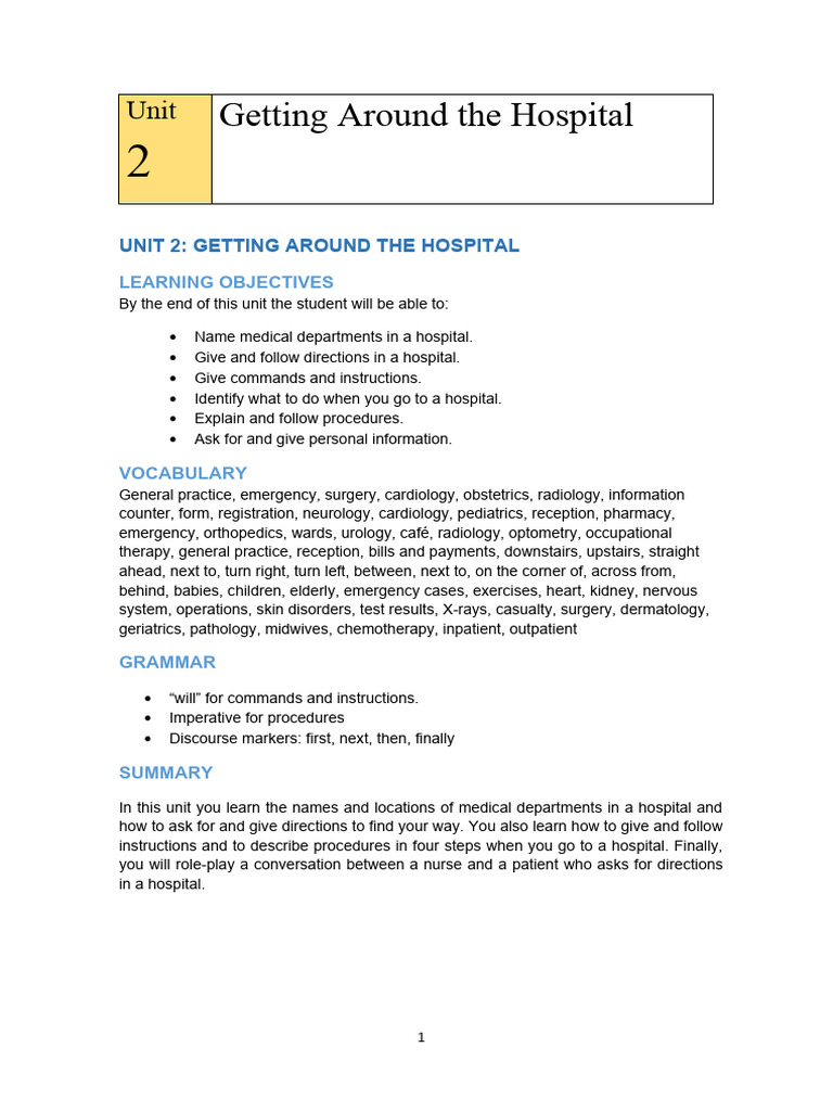UNIT 2 Student Handout | Download Free PDF | Patient | Hospital