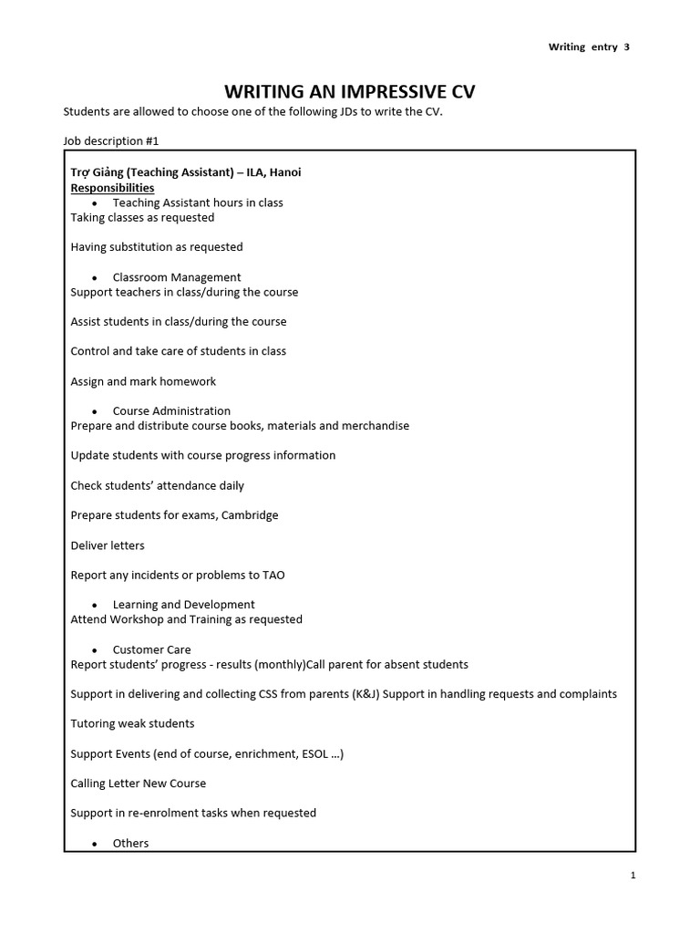 Writing An Impressive CV - In-Class Writing Topics | PDF | Public ...