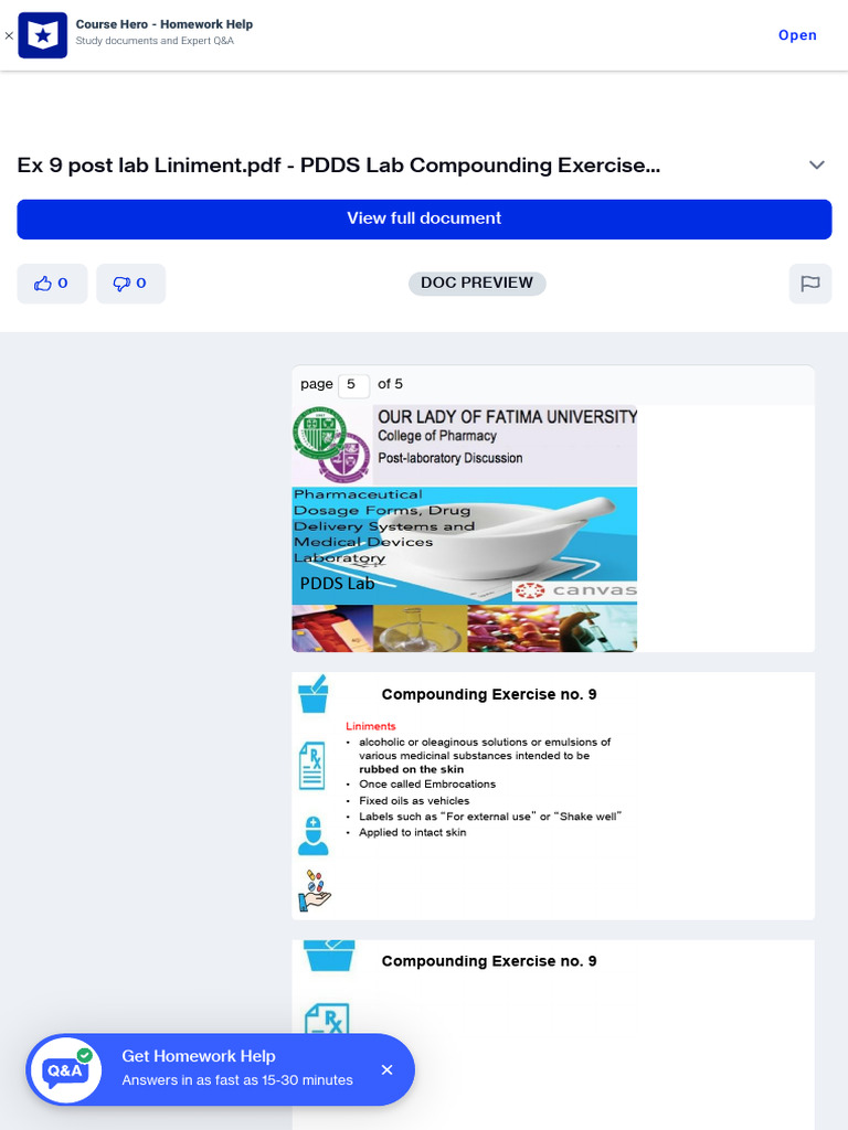 Ex 9 Post Lab Liniment - PDF - PDDS Lab Compounding Exercise.. | PDF