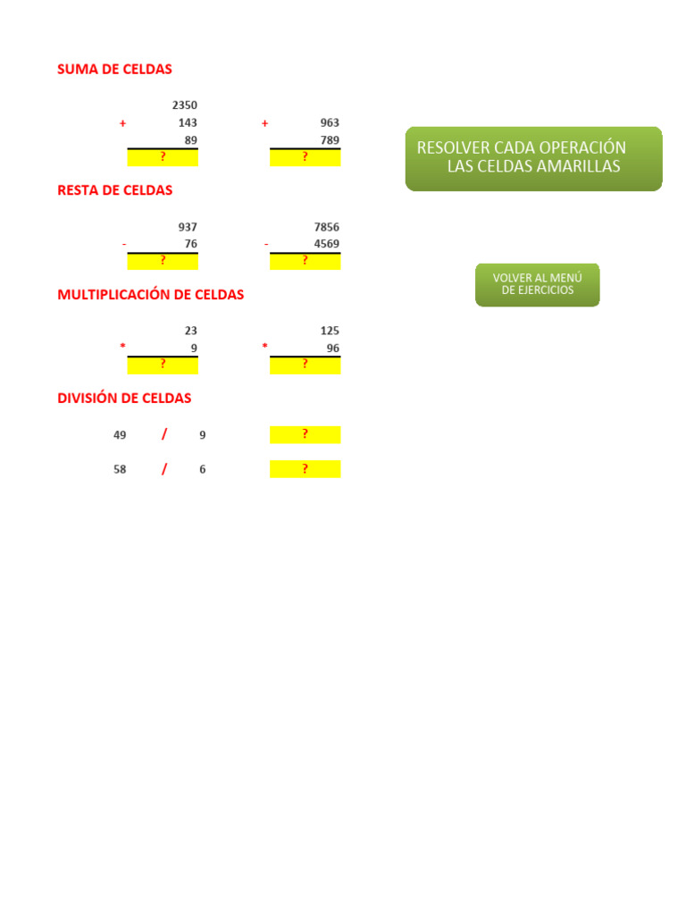 Ejercicios de Suma en Excel | PDF