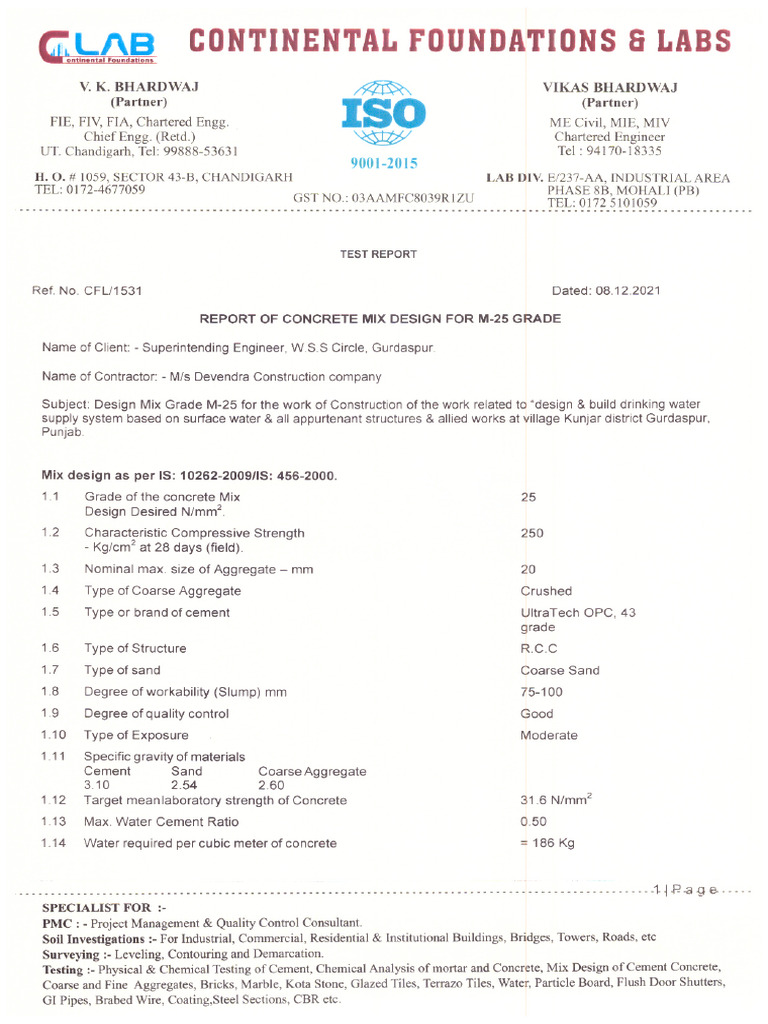 Design Mix M25 | PDF