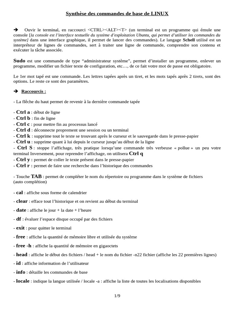 Synthese Les Commandes de Base de LINUX | PDF | Fichier informatique | Contrôle (touche)