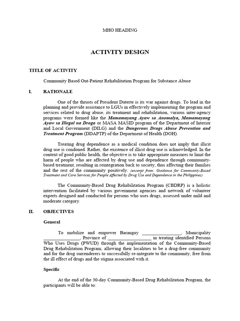 Sample CBDRP Activity Design | PDF | Substance Abuse | Drug Rehabilitation
