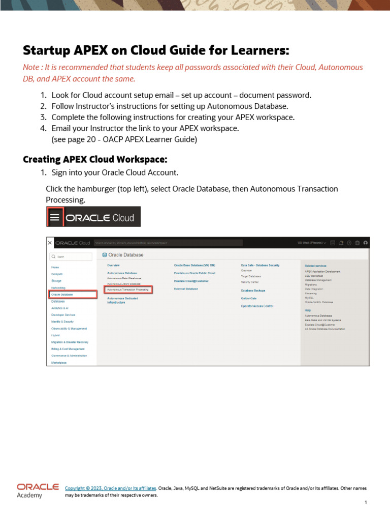 OACP Learner APEX Startup Guide | PDF | Oracle Corporation | My Sql