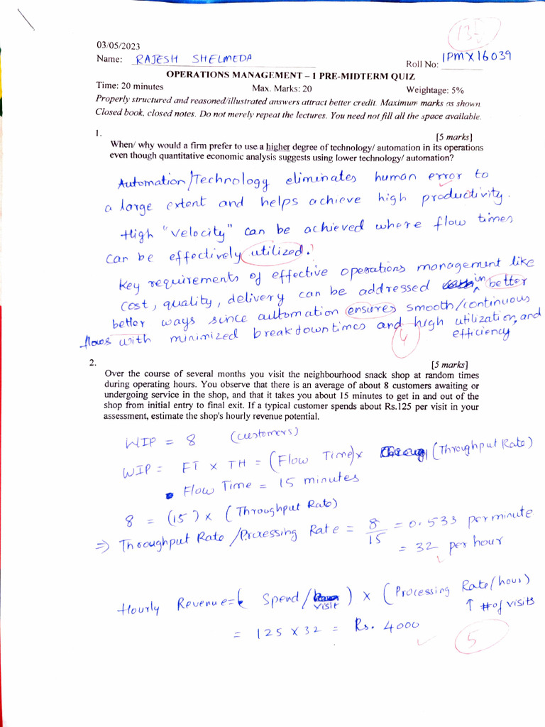 OM 1 Quiz | PDF | Forecasting | Lean Manufacturing