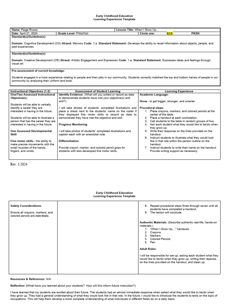 Edt 313 Lesson Plan | PDF | Early Childhood Education | Learning