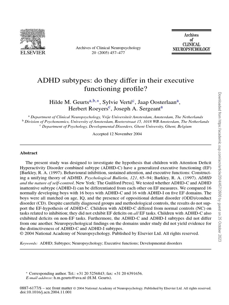 ADHD Subtypes Executive Profiles | Download Free PDF | Attention ...