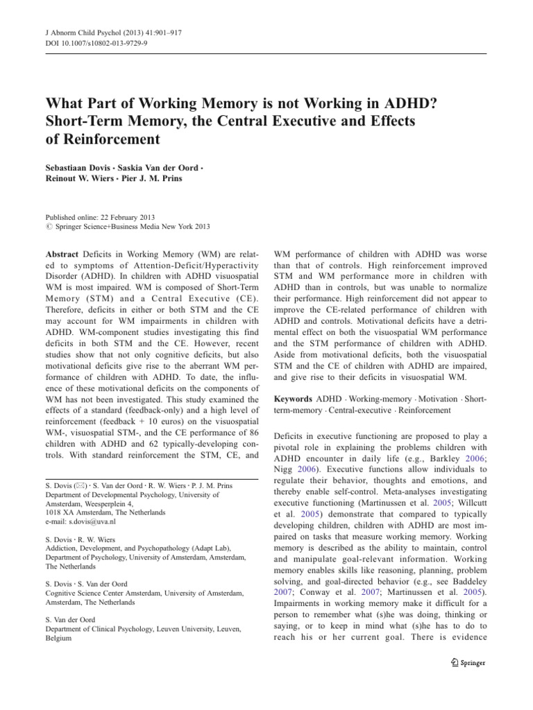 What Part of Working Memory Is Not Working in ADHD | PDF | Working Memory | Wechsler Adult ...