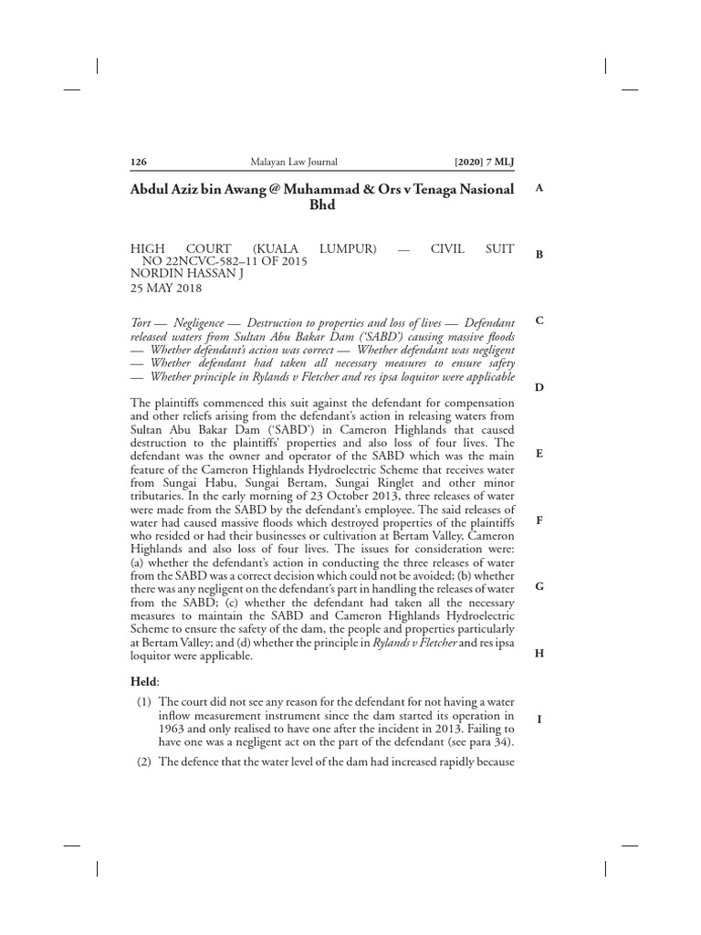 Abdul Aziz Bin Awang at Muhammad & Ors V Tenaga Nasional BHD | PDF ...